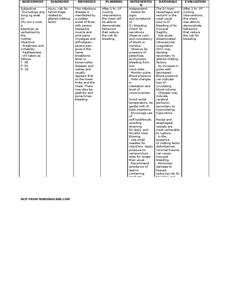 NCP Dengue | PDF | Bleeding | Human Diseases And Disorders