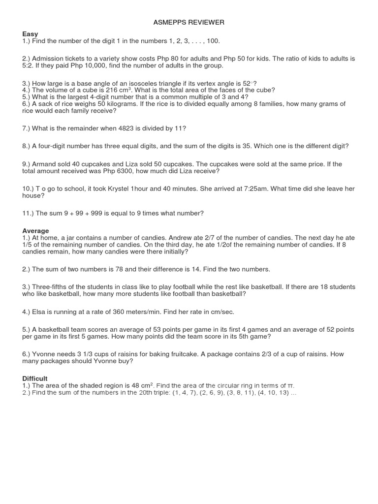 Asmepps Reviewer 1 | PDF | Area | Numbers