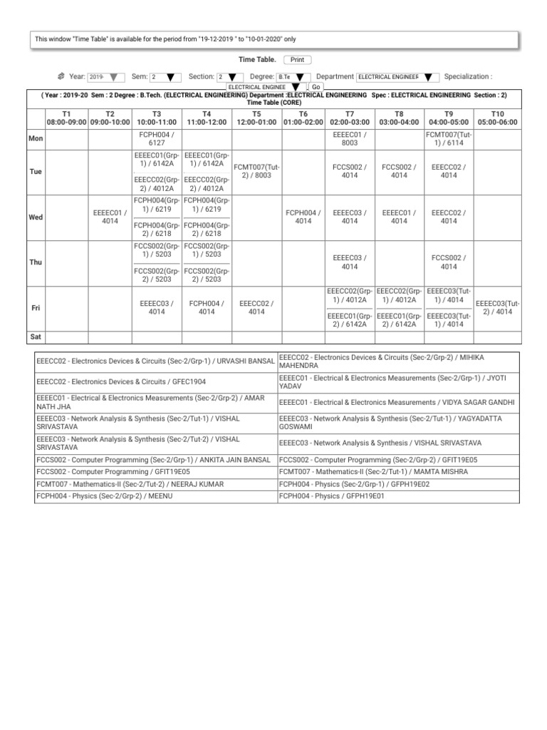 2nd Sem Time Table PDF | PDF | Electromagnetism | Computing