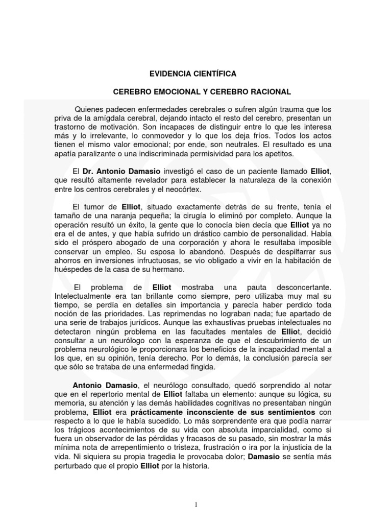 Caso Elliot - Damasio | PDF | Aparición | Las emociones