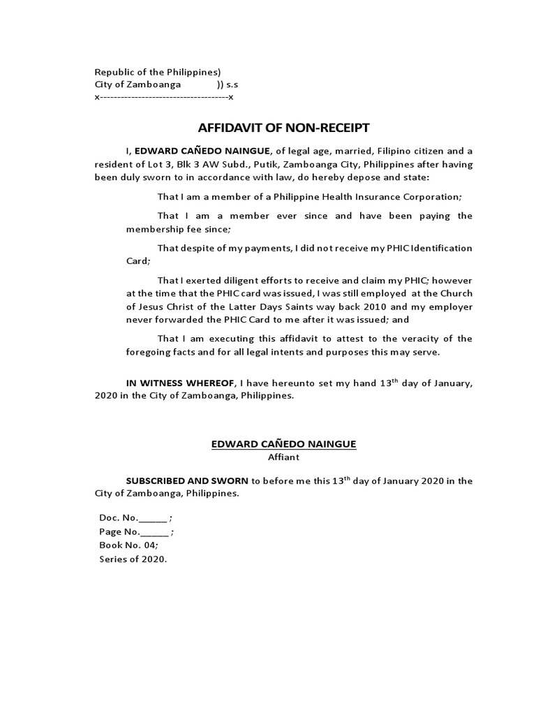Affidavit of Non Receipt | PDF