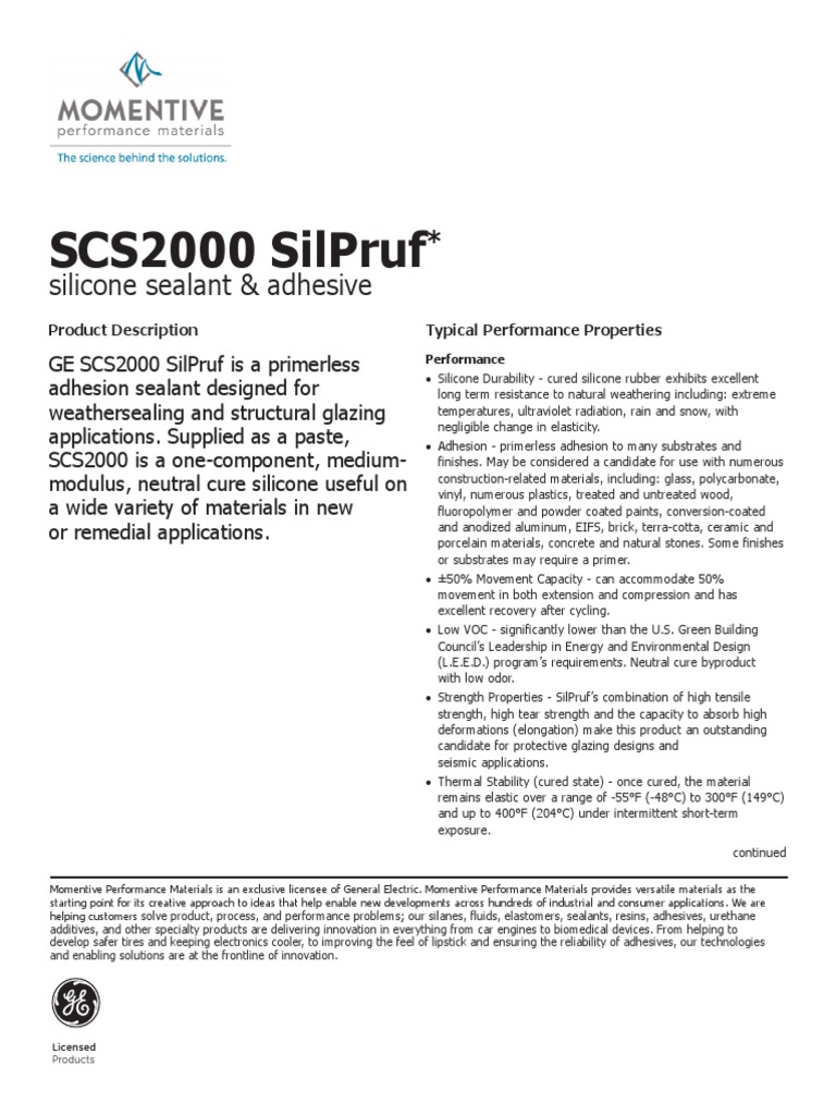 SCS2000 Data Sheet Sealants | PDF | Silicone | Adhesive