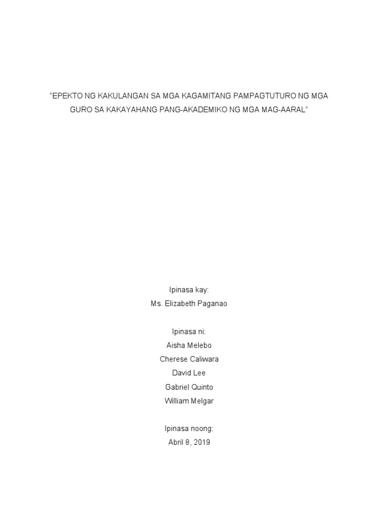 Epekto NG Kakulangan Sa Mga Kagamitang Pampagtuturo NG Mga Guro Sa ...