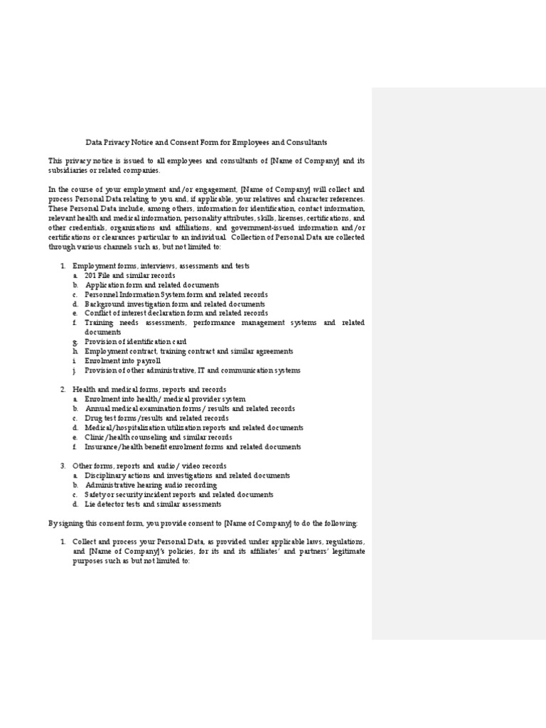 Consent Form For Employees | Download Free PDF | Employment ...