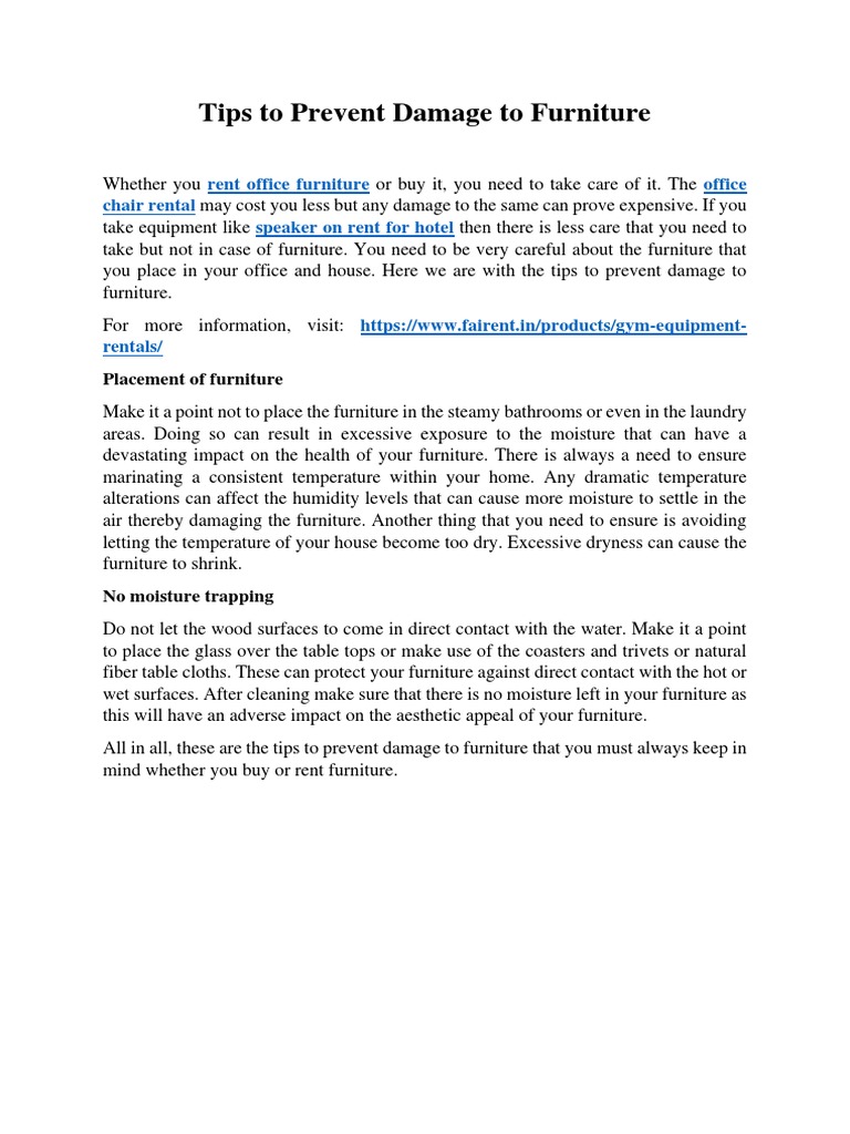 Tips To Prevent Damage To Furniture | PDF