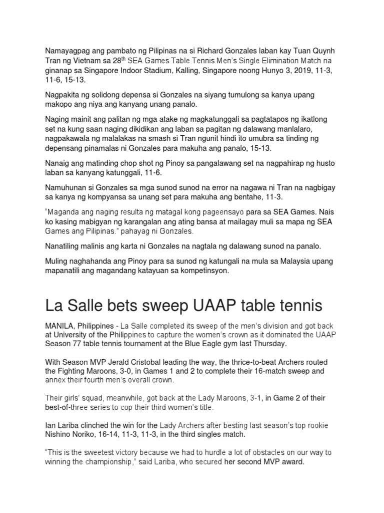 Table Tennis | PDF | Student Sport | Sports