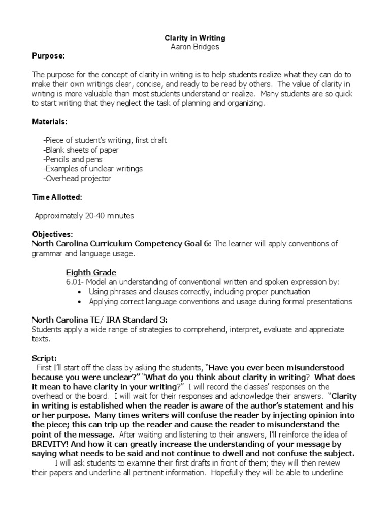 Aaron - Bridges - Clarityin Writing | PDF | Adverb | Linguistic Typology