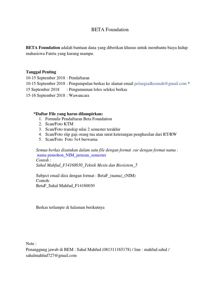 Formulir Beta Foundation | PDF | Karier & Perkembangan | Olahraga & Rekreasi