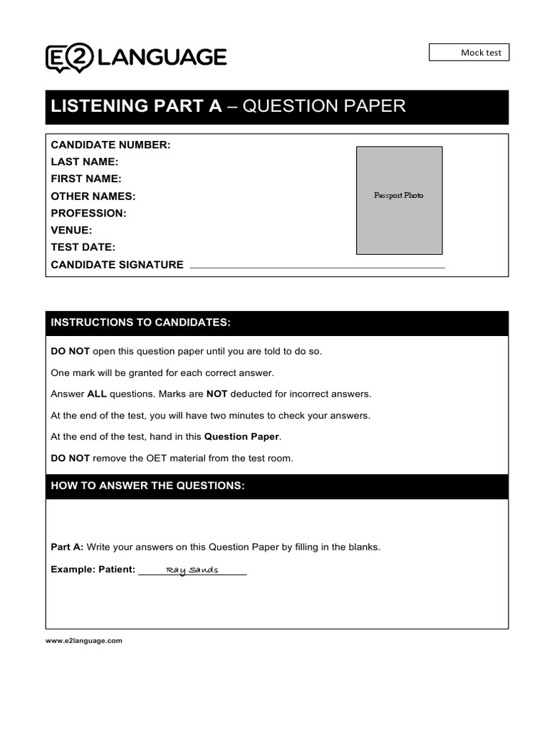 OET Listening Part A Sample Test | PDF | Question | Medicine