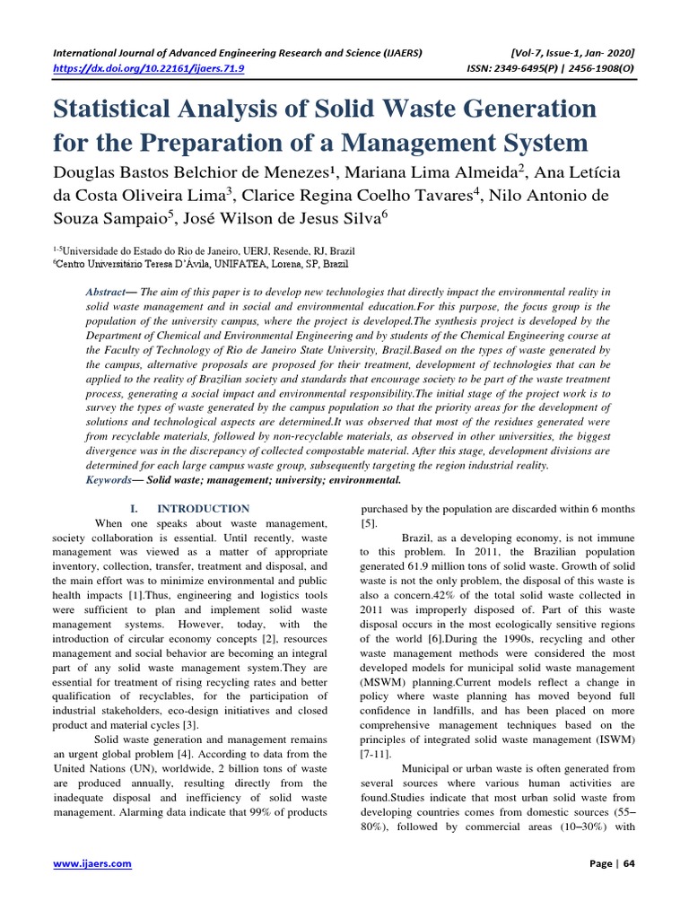 Statistical Analysis of Solid Waste Generation For The Preparation of A ...