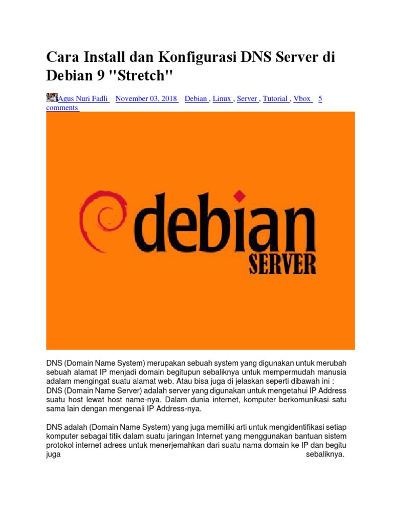 Cara Install Dan Konfigurasi DNS Server Di Debian 9 | PDF