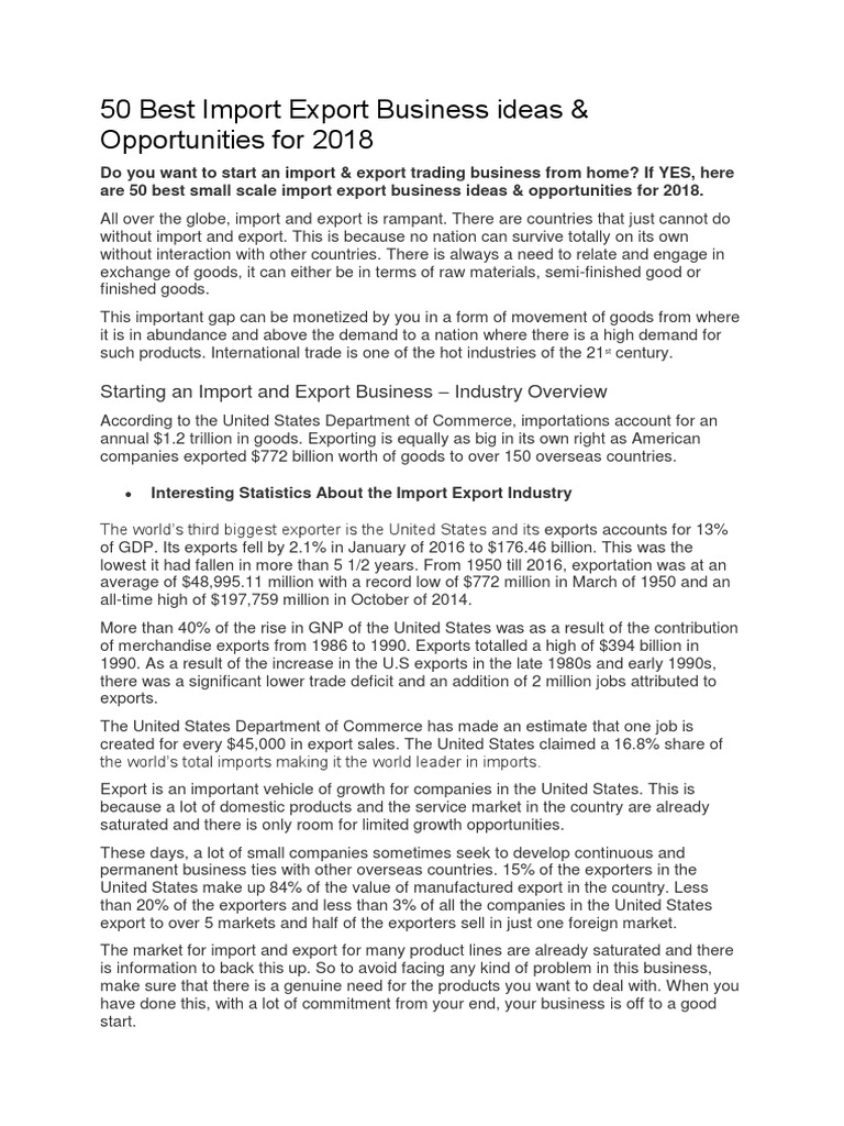 50 Best Import Export Business Ideas | Download Free PDF | Cargo ...