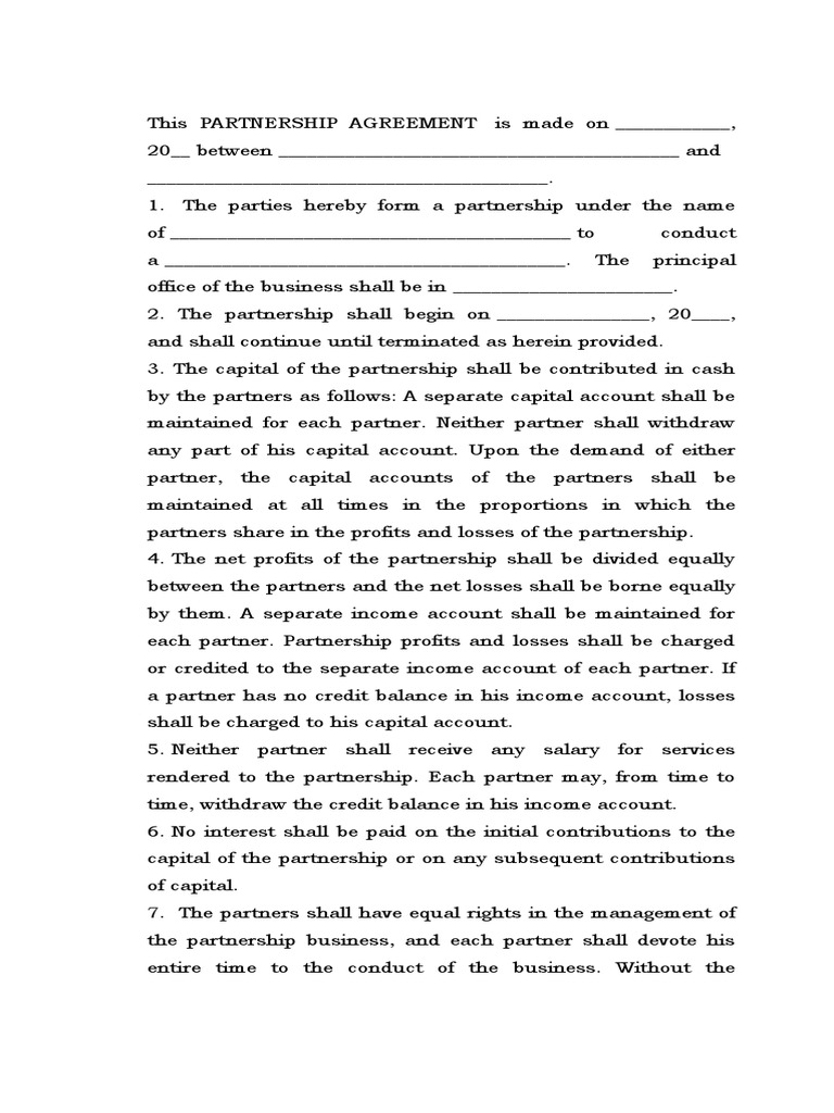 Business Partnership Agreement | PDF | Partnership | Transaction Account