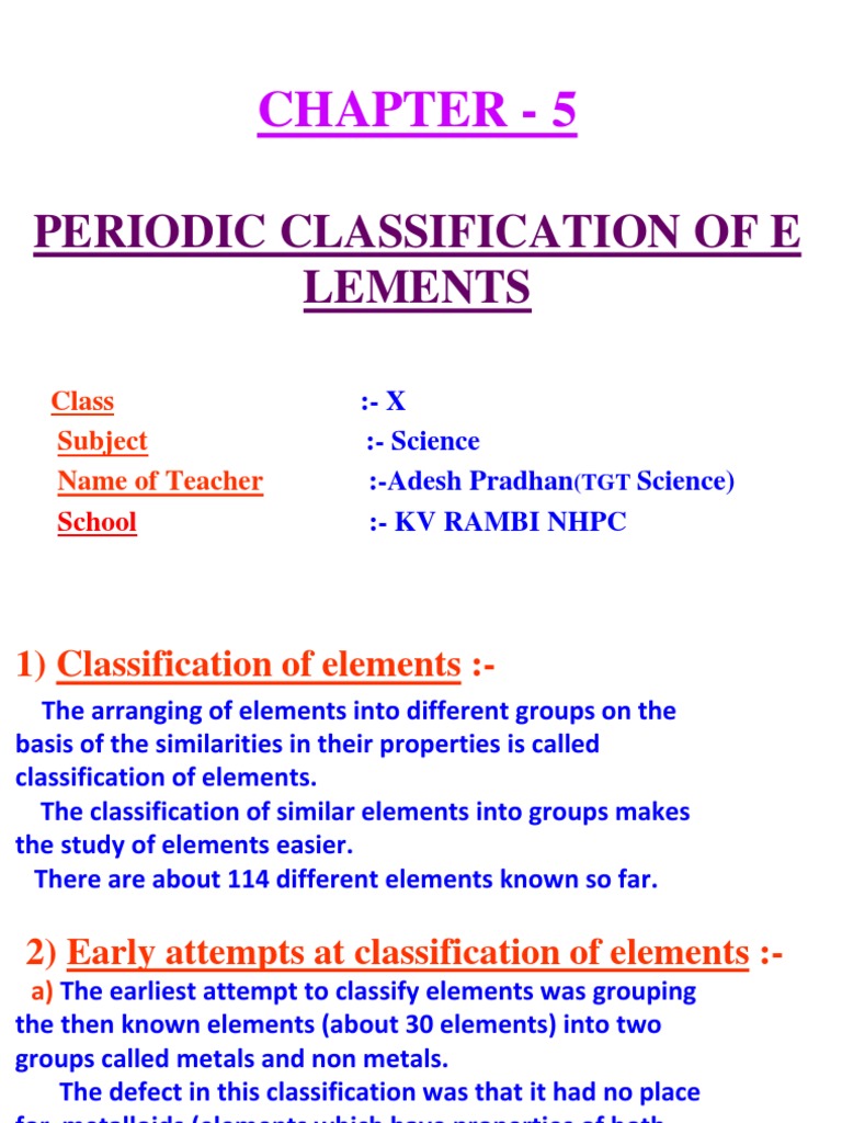 Periodic Classification of Elements | PDF | Chemical Elements ...