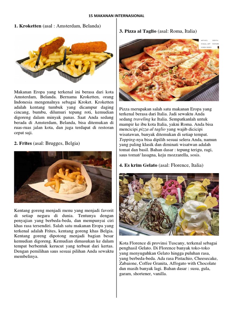 15 Makanan Internasional | PDF | Memasak, Makanan, & Anggur