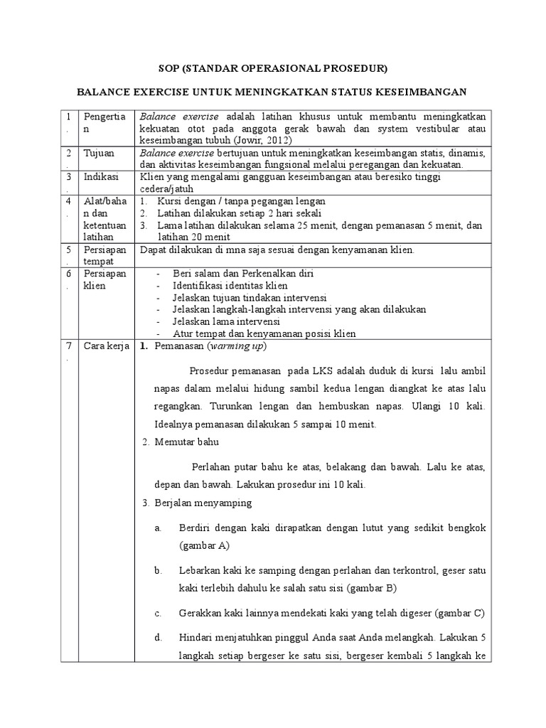 Sop Balance Exercise | PDF