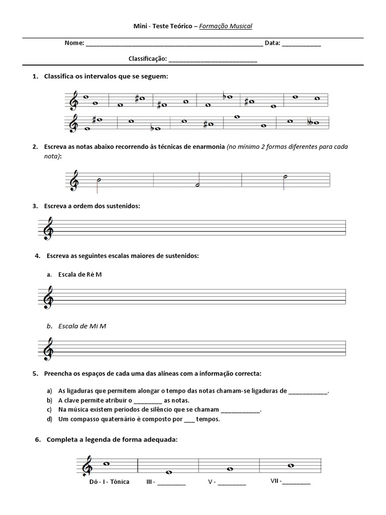 Mini Teste Teórico Formação Musical PDF | PDF | Estudos de Línguas ...