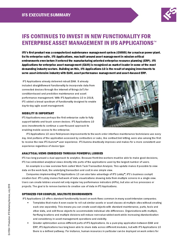 New EAM Functionality in IFS Apps 10 | PDF | Asset Management ...