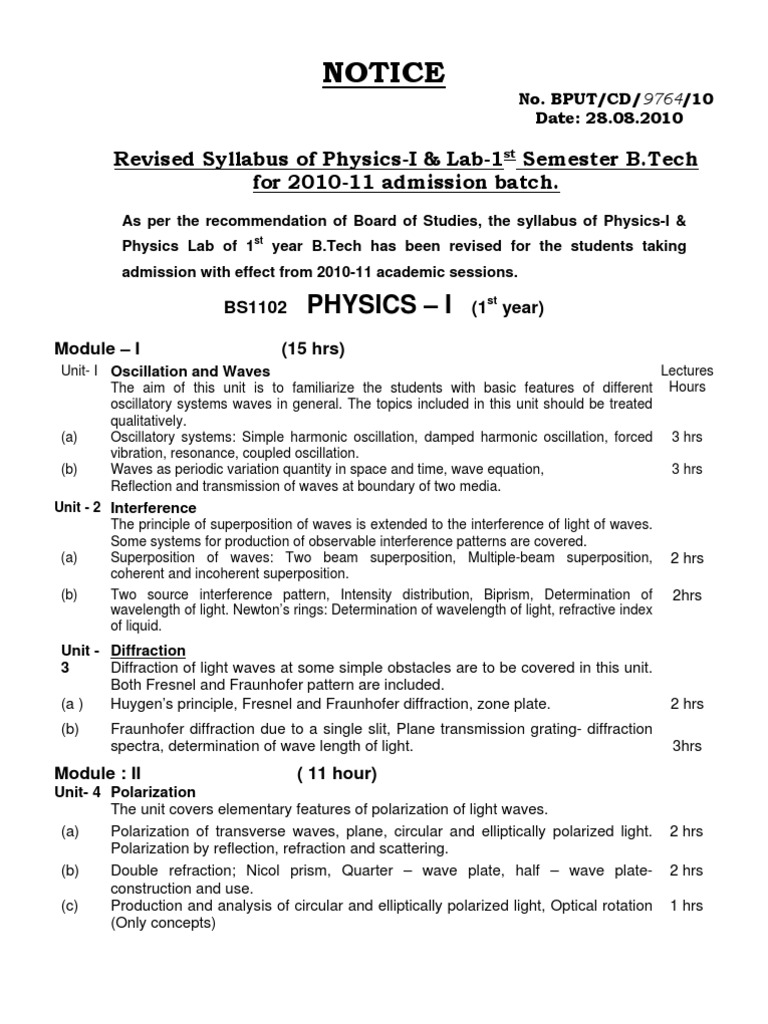 832rev Syll Phy | PDF | Diffraction | Electromagnetic Radiation