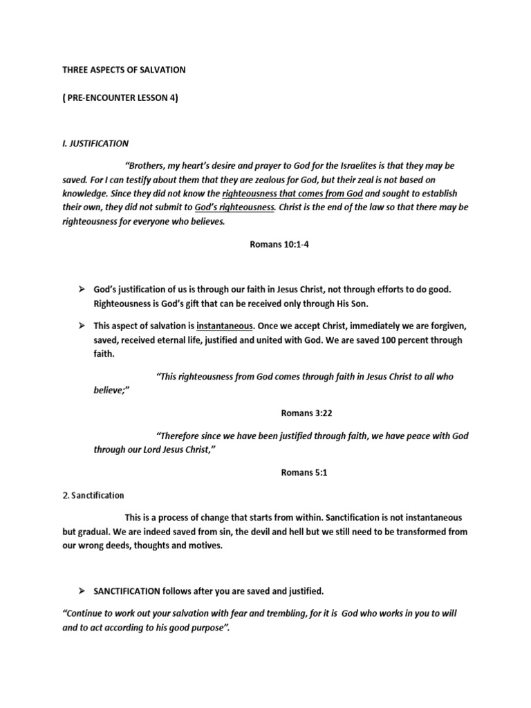 Lesson 4 THREE ASPECTS OF SALVATION | PDF | Justification (Theology ...