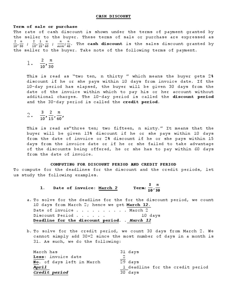 Cash Discount | PDF | Discounts And Allowances | Discounting