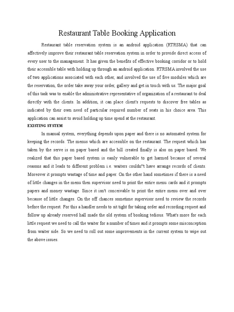 Restaurant Table Booking Application | PDF | Menu | Restaurants