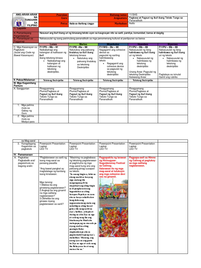 Fil 11 3 B C DLL Tekstong Deskriptibo | PDF