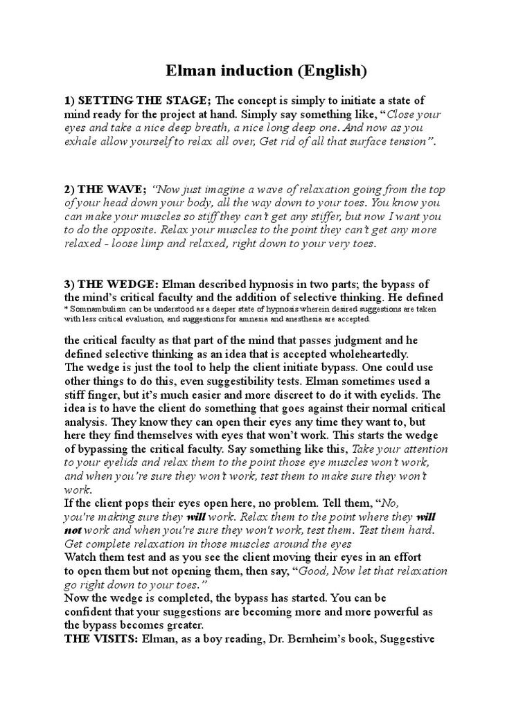 Elman Induction | PDF | Hypnosis | Thought