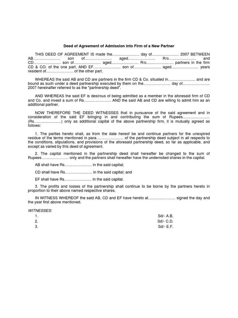 New Partner Admission Agreement | PDF | Law