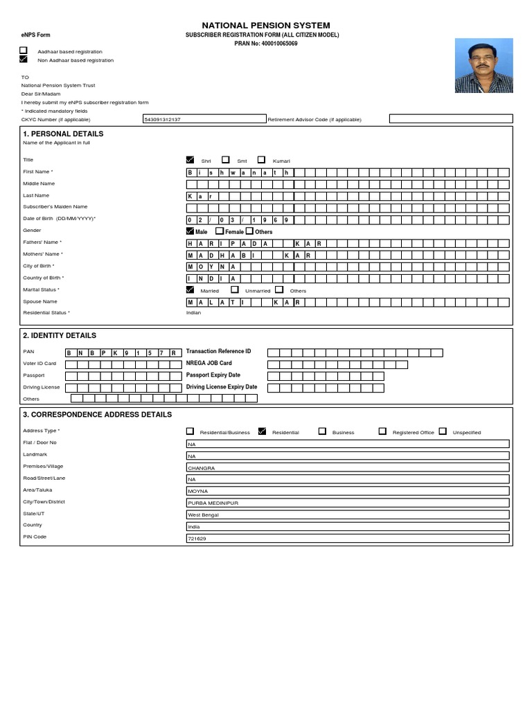 NPS Application Form | PDF | Identity Document | Taxes