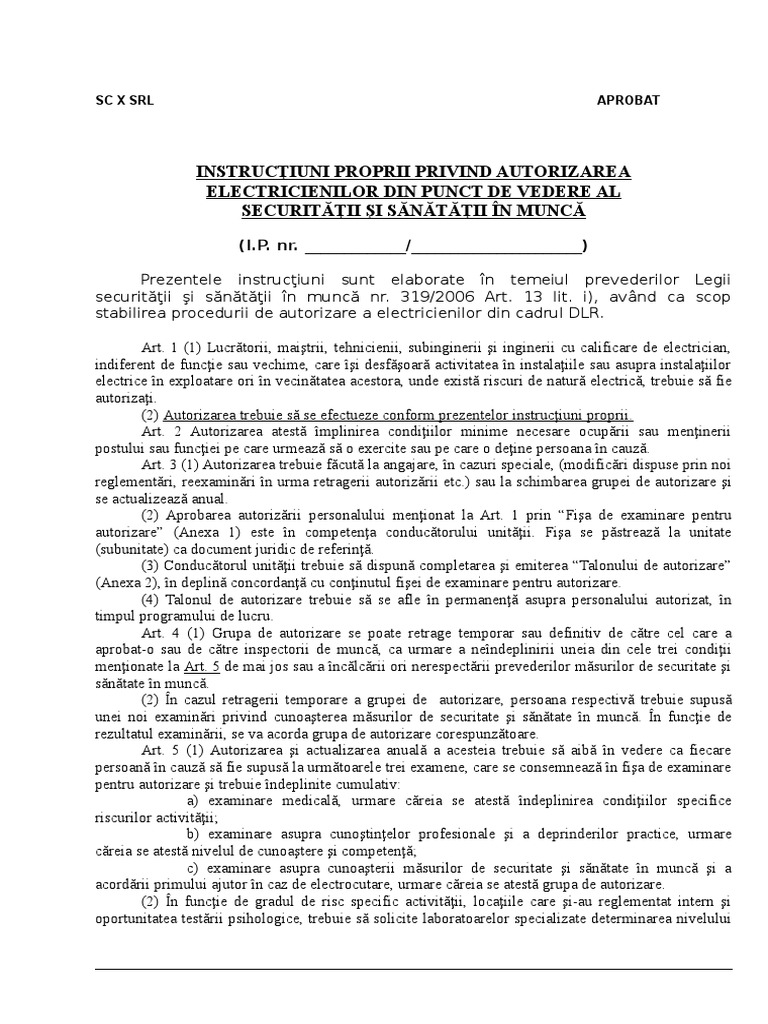 Instructiuni AUTORIZARE Electricieni | PDF