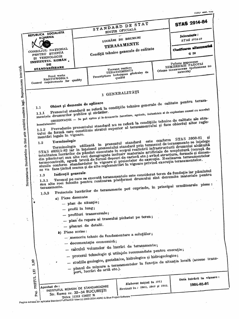 STAS 2914 84 Terasamente | PDF
