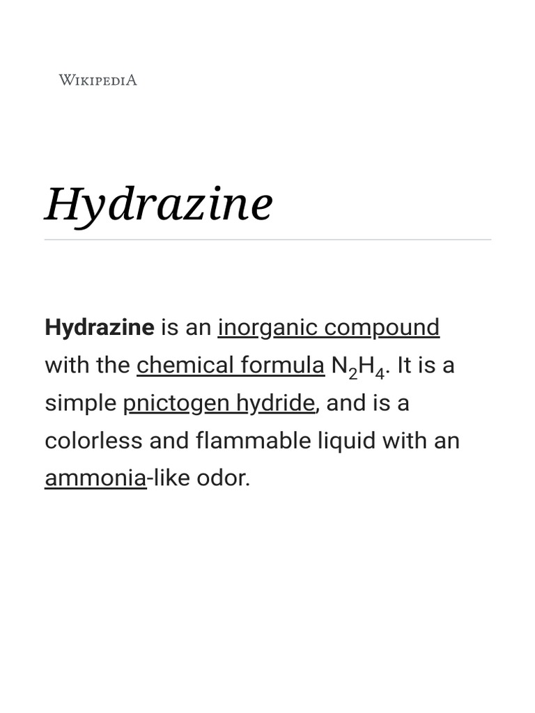 Hydrazine | PDF | Chemical Compounds | Physical Sciences