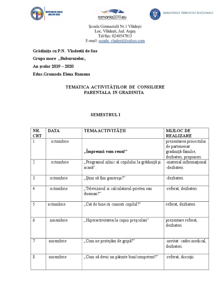 Tabel Teme Consiliere Parinti | PDF