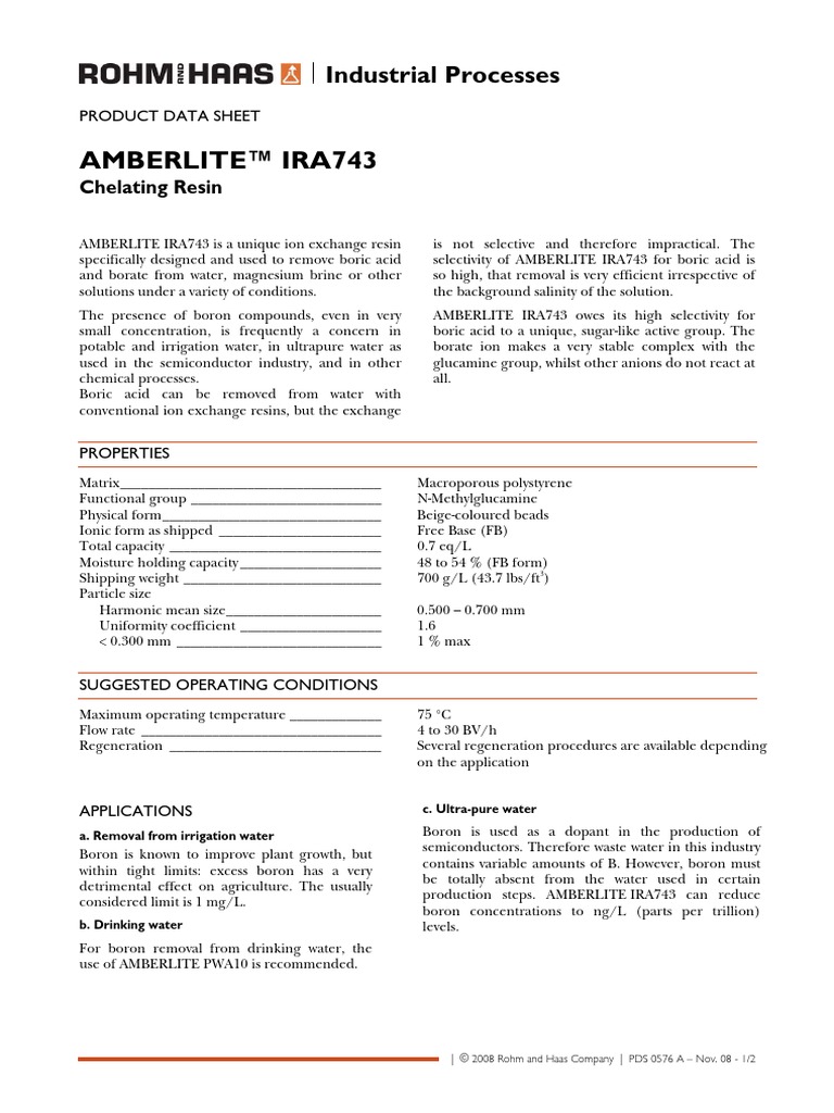 Amberlite Ira743 | PDF | Boron | Magnesium