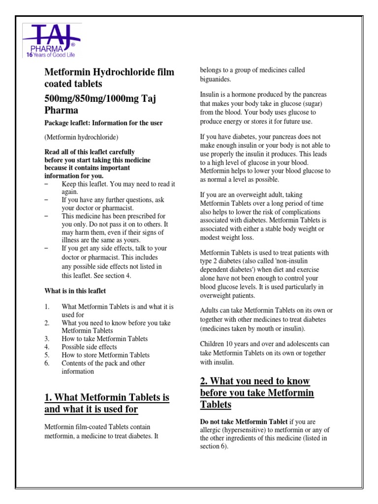 Metformin Hydrochloride Tablets PIL Taj Pharmaceuticals | PDF ...