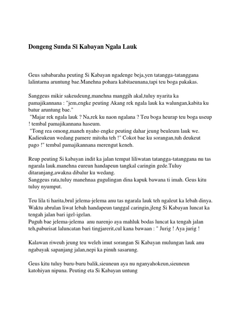 Dongeng Sunda Si Kabayan Ngala Lauk | PDF