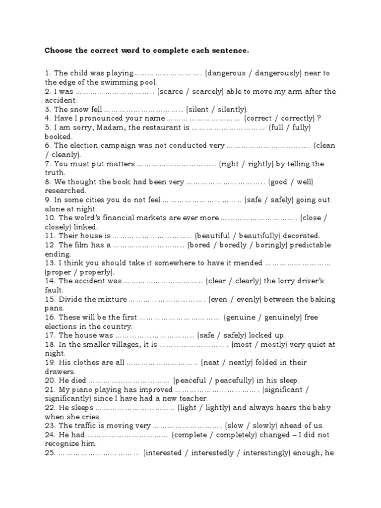 A. Choose The Correct Word To Complete Each Sentence | PDF