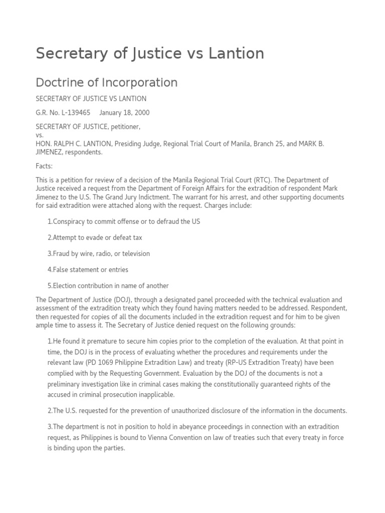 Secretary Vs Lantion | PDF | Extradition | Treaty