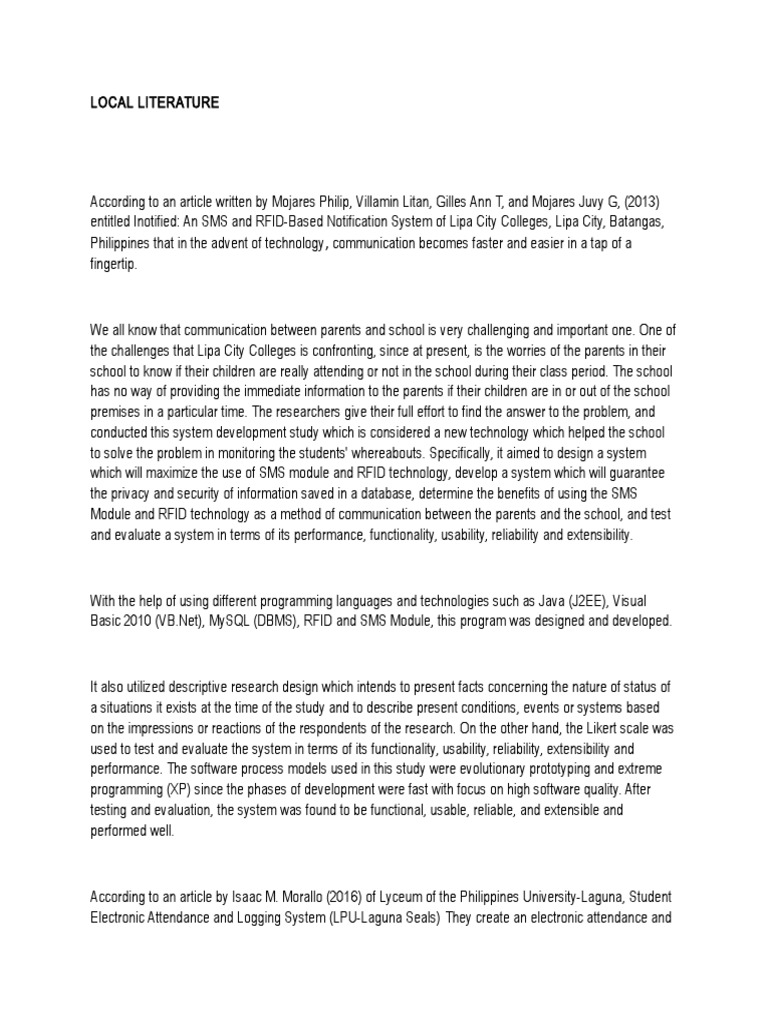 LOCAL LITERATURE (Tracy) | PDF | Radio Frequency Identification ...