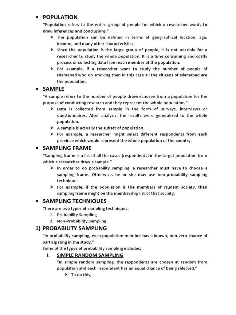 Population, Sample and Sampling Techniques | PDF | Sampling (Statistics ...