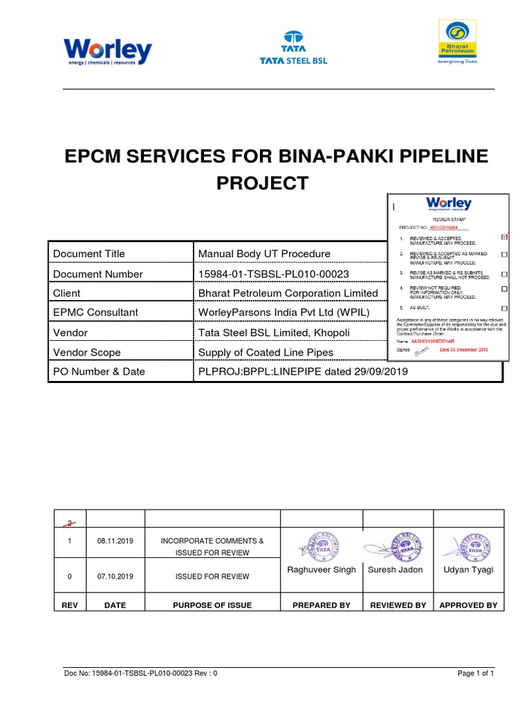 Manual UT Procedure for Bina-Panki Pipeline | PDF | Nondestructive ...