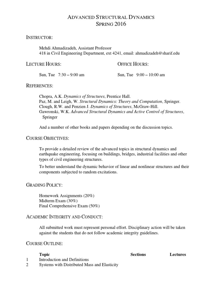 Advanced Structural Dynamics Course | PDF | Nonlinear System | Fourier ...