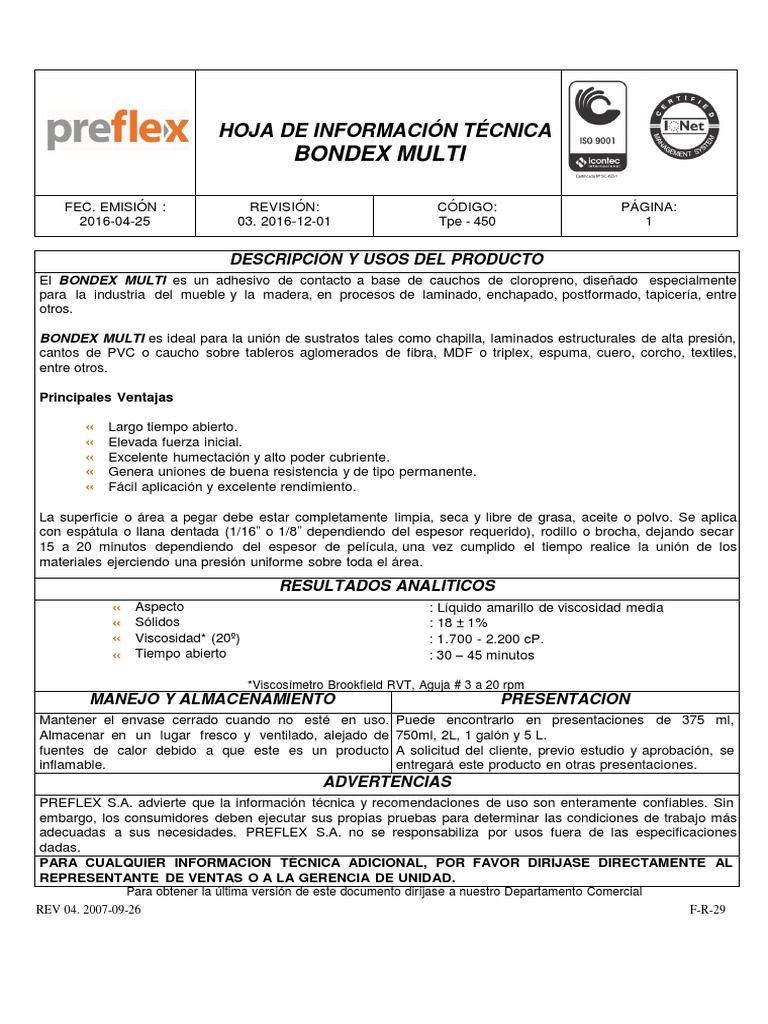 Tpe-450 Bondex Multi - No | PDF | Materiales | Química