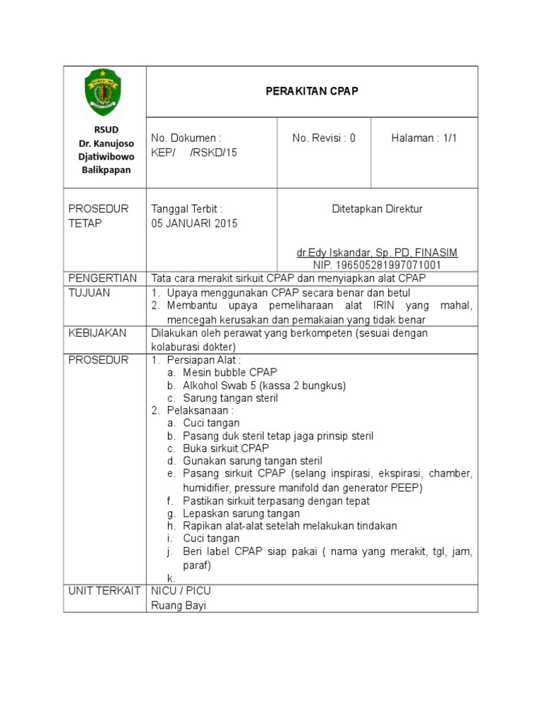 Prosedur Perakitan Sirkuit CPAP Bayi | PDF | Kesehatan Holistik ...