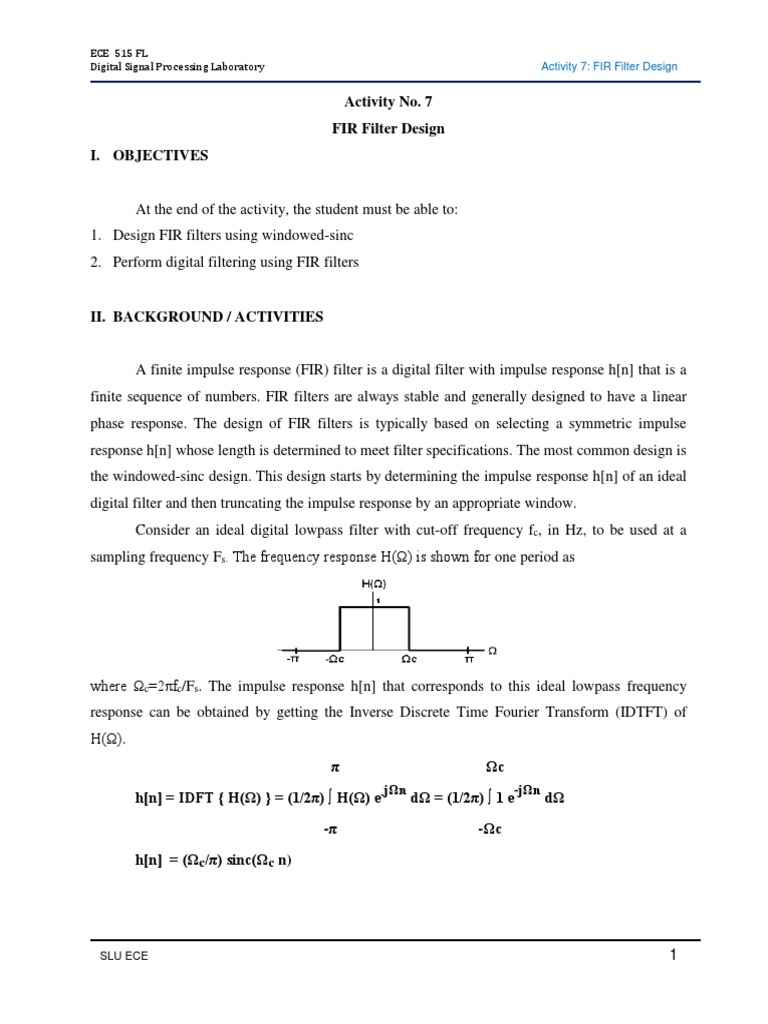 ECE515FL - Activity7 (FIR Filter Design) | PDF | Low Pass Filter ...