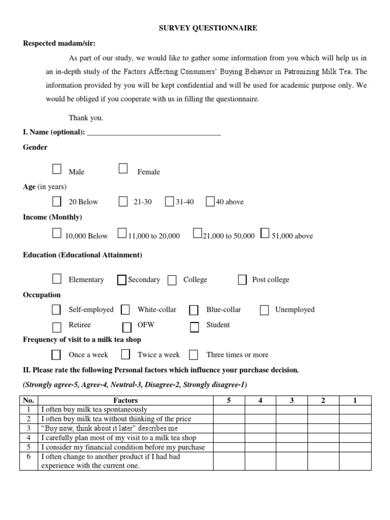 QUESTIONNAIRE | PDF | Psychology | Psychological Concepts