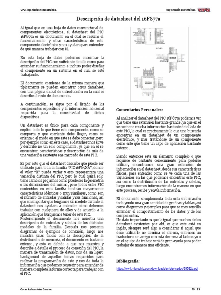 Descripcion de Datasheet Del 16F877A | PDF | Información | Ingeniería Informática