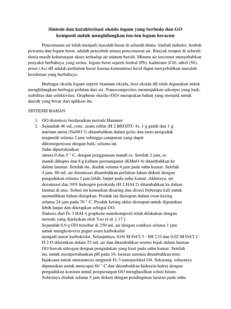 Sintesis Dan Karakterisasi Oksida Logam Yang Berbeda Dan GO | PDF