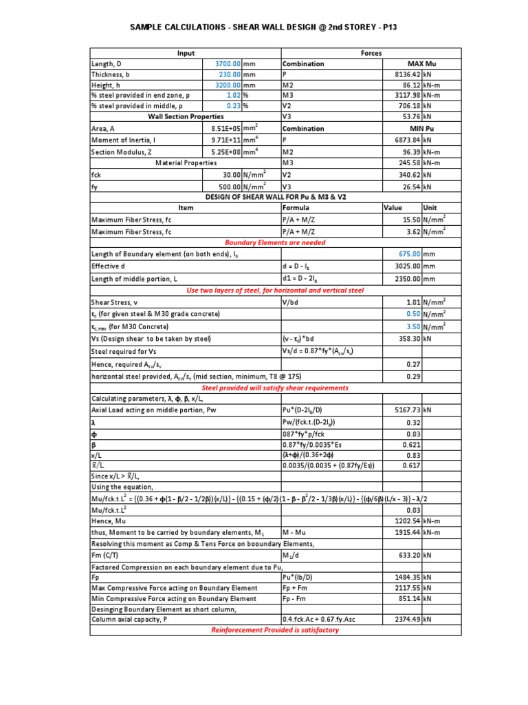 Shear Wall Sample Design Calculations | PDF | Shear Stress | Young's ...
